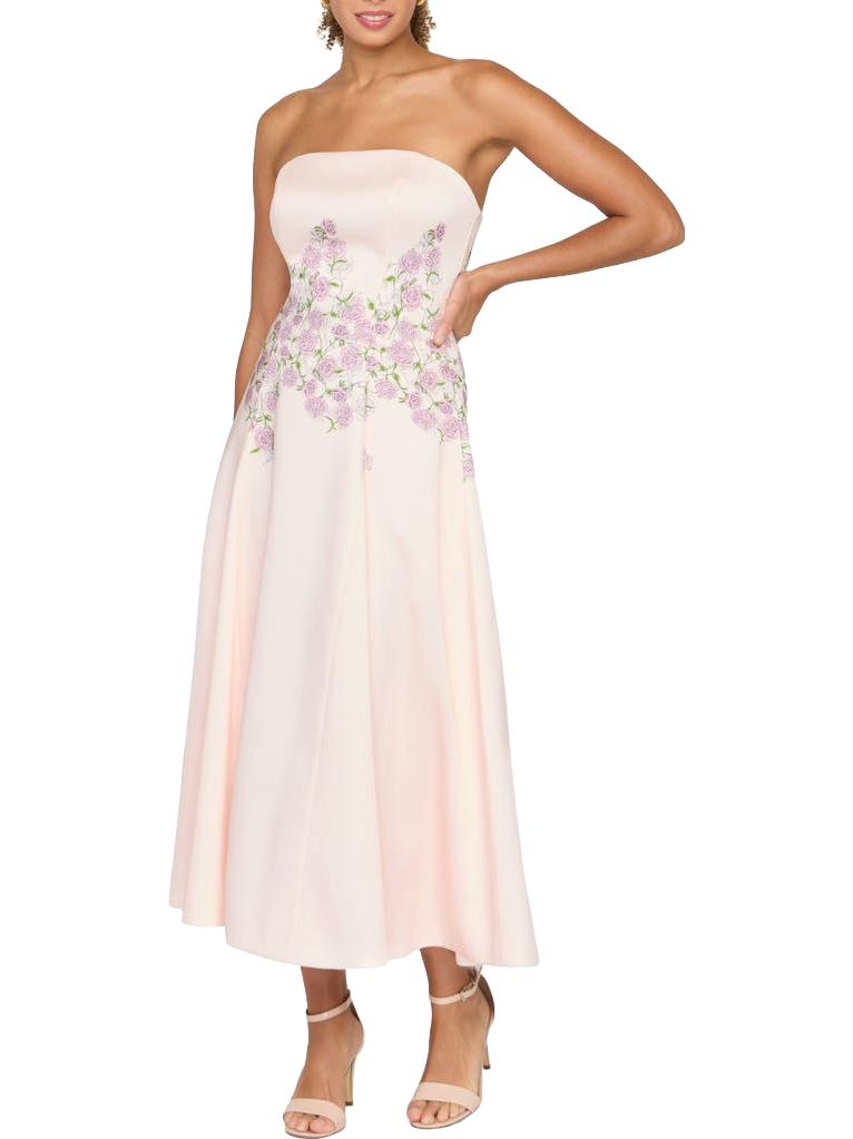 KAY UNGER Kay Unger Tabitha Embroidered Strapless Midi Dress